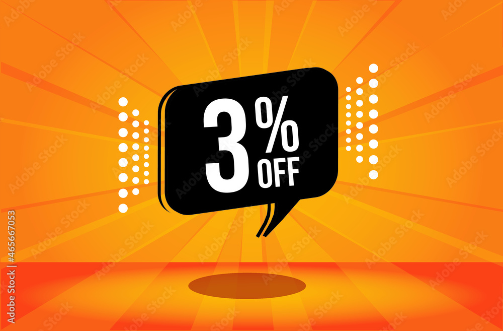 3 percent discount. Orange banner with floating balloon for promotions ...