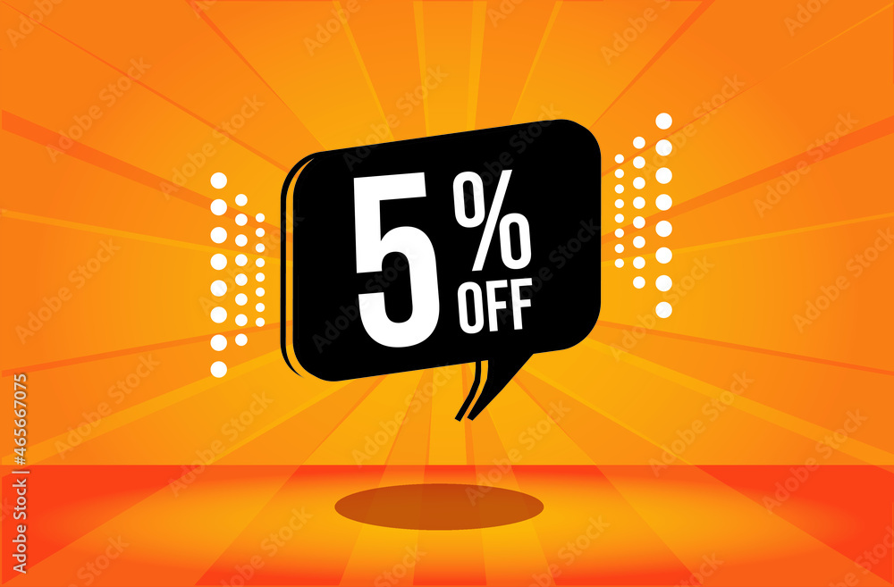 5 percent discount. Orange banner with floating balloon for promotions ...