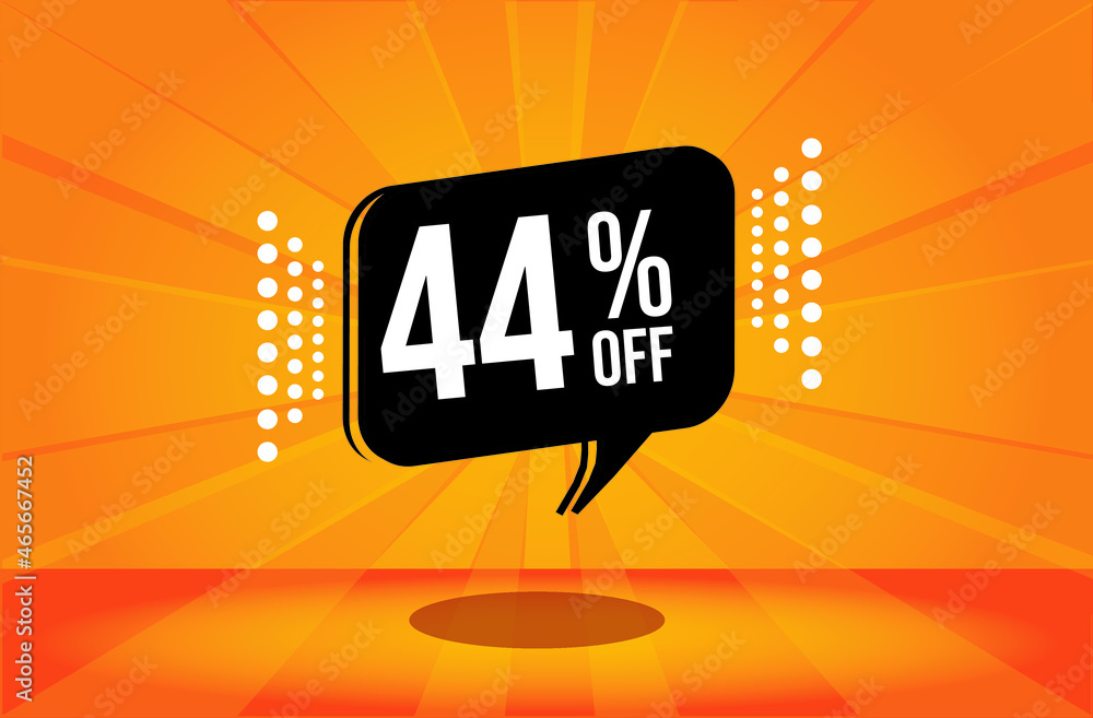 44 percent discount. Orange banner with floating balloon for promotions ...