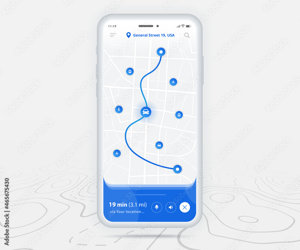 Map Gps Navigation Ux Ui Concept Smartphone Map Application And Destination Pinpoint On Screen