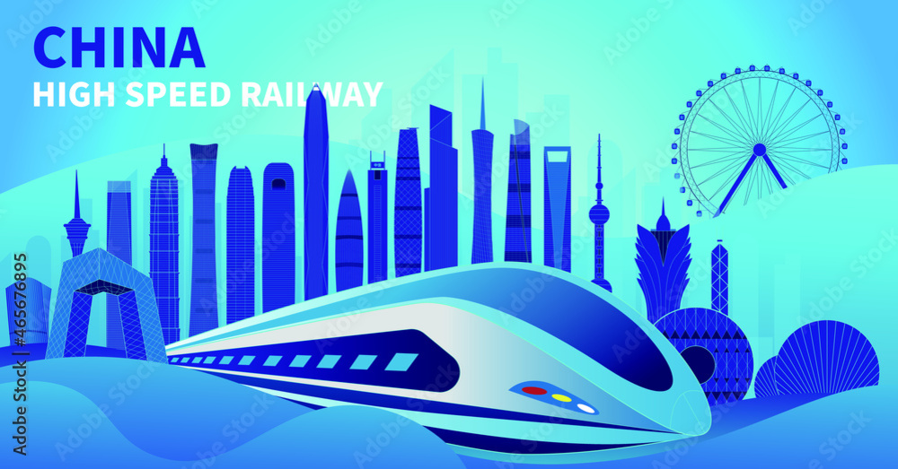 Vector illustration of China's high-speed rail city skyline ...