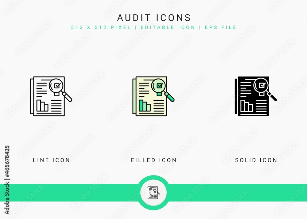 Audit icons set vector illustration with solid icon line style ...