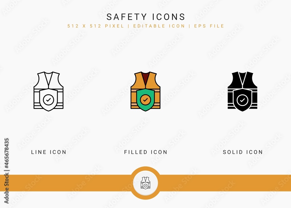 Vetor de Safety icons set vector illustration with solid icon line ...
