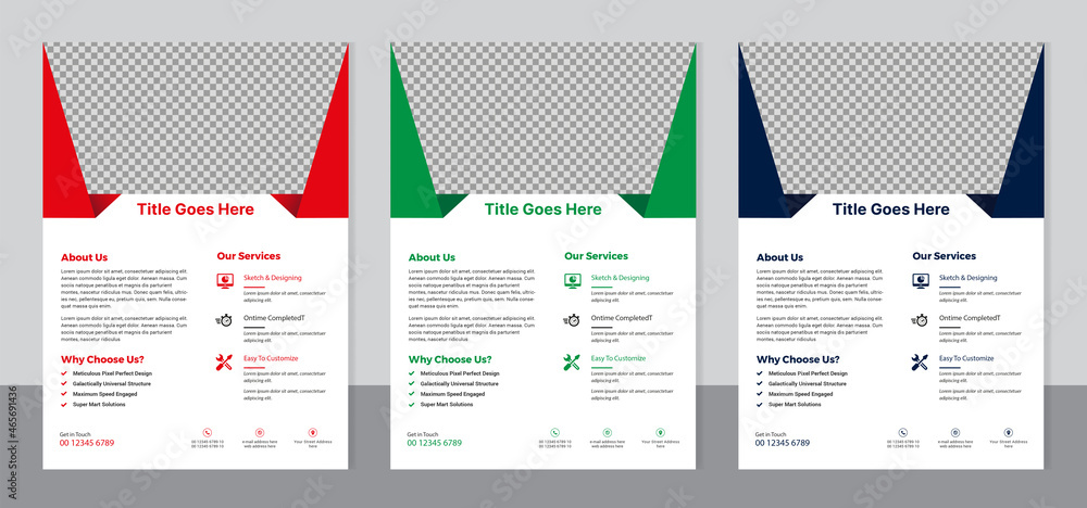 Set of 3 color variation flyer, brochure cover modern layout, annual ...