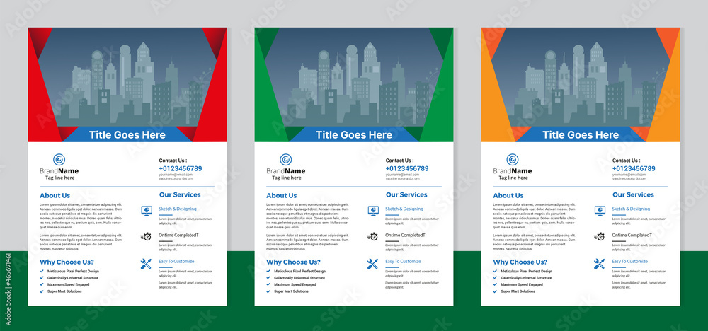 Set of 3 color variation flyer, brochure cover modern layout, annual ...