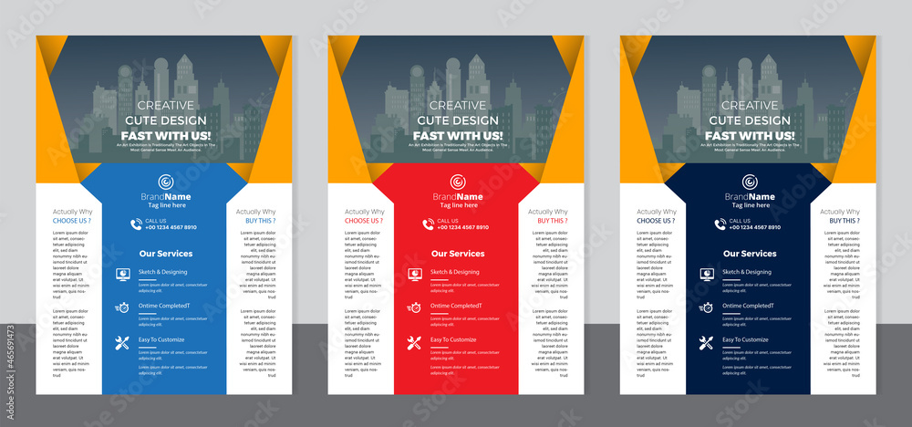 Set of 3 color variation flyer, brochure cover modern layout, annual ...