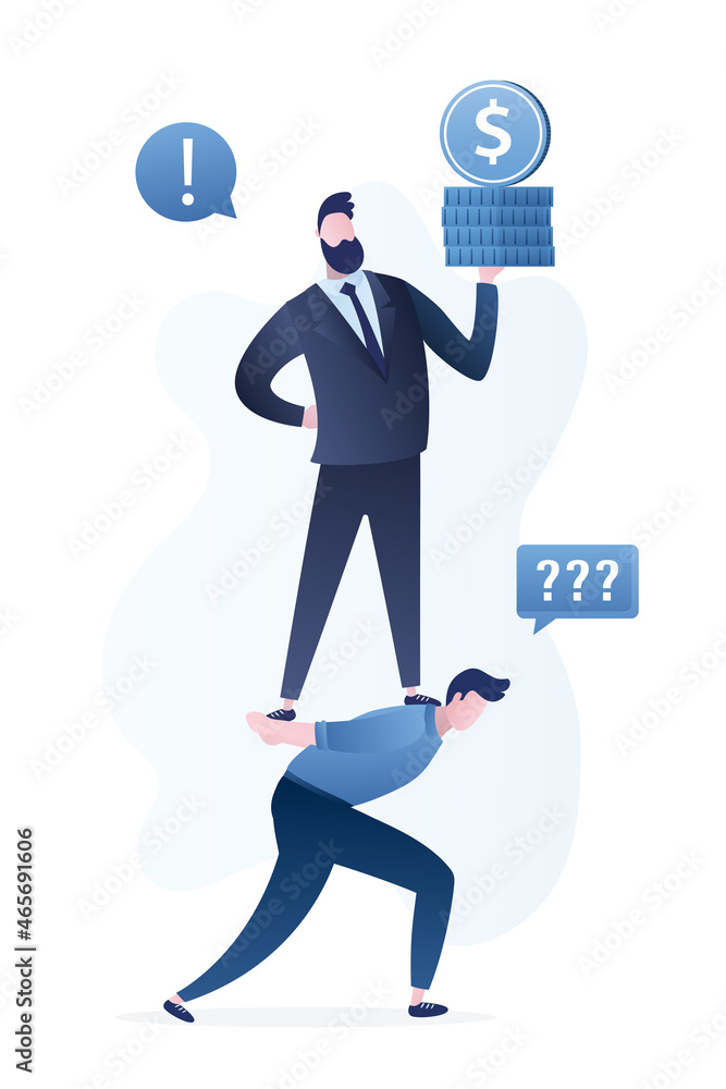 Employee is in corporate slavery. Staff carries boss on back, isolated ...