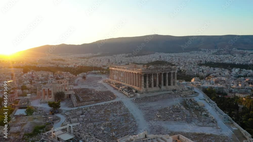 Greece Acropolis city of Athens parthenon, Mount Lycabettus, Parliament Building and residential ...