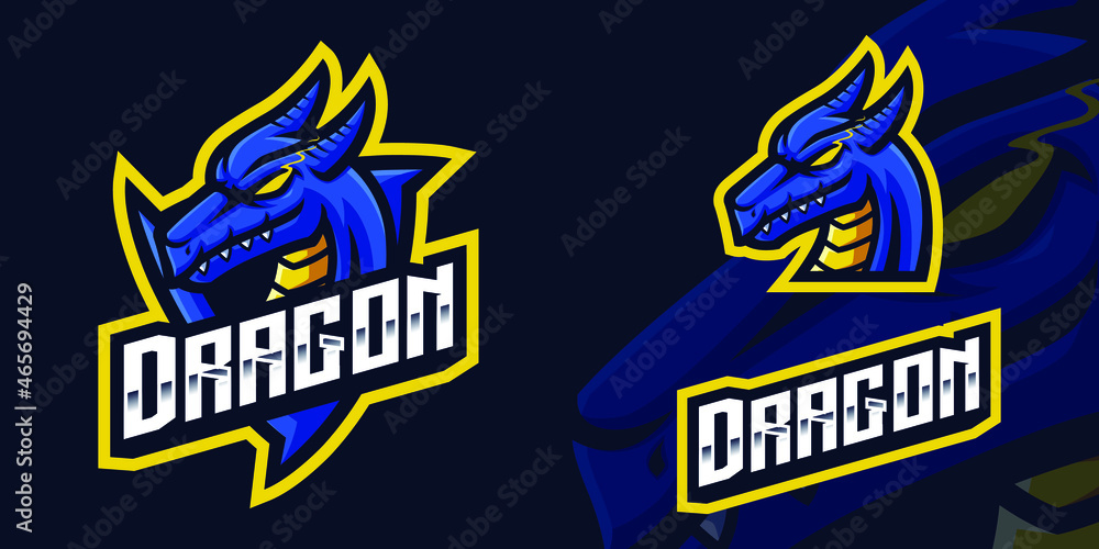 Blue Dragon Mascot Gaming Logo Stock Vector | Adobe Stock