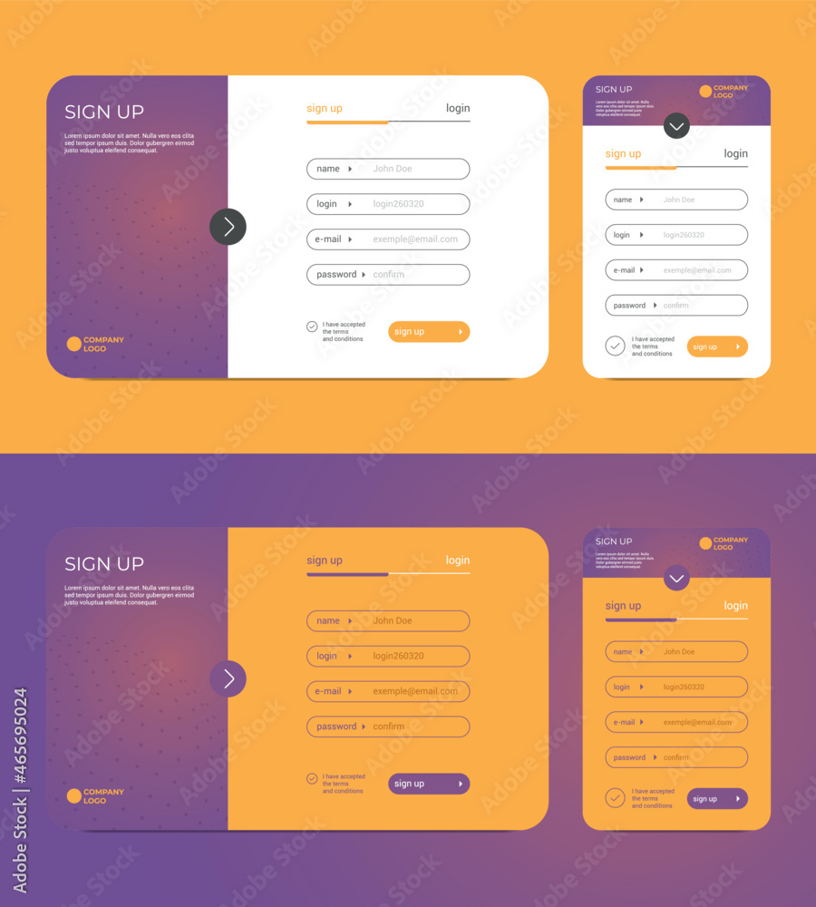Login form design. Web log in user interface for your mobile app, UI, UX, Registration form ...