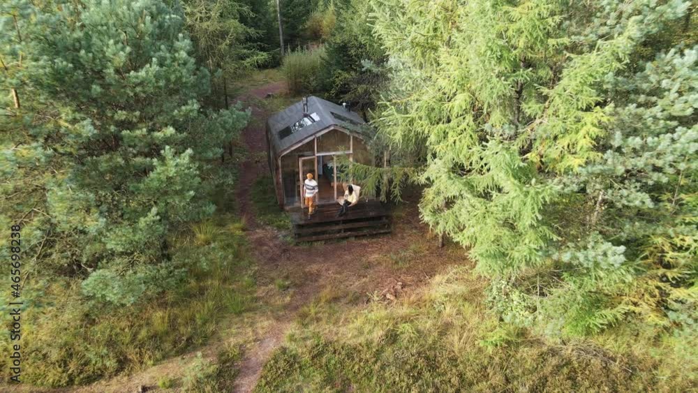 Wooden hut in an autumn forest in the Netherlands, cabin off grid ...