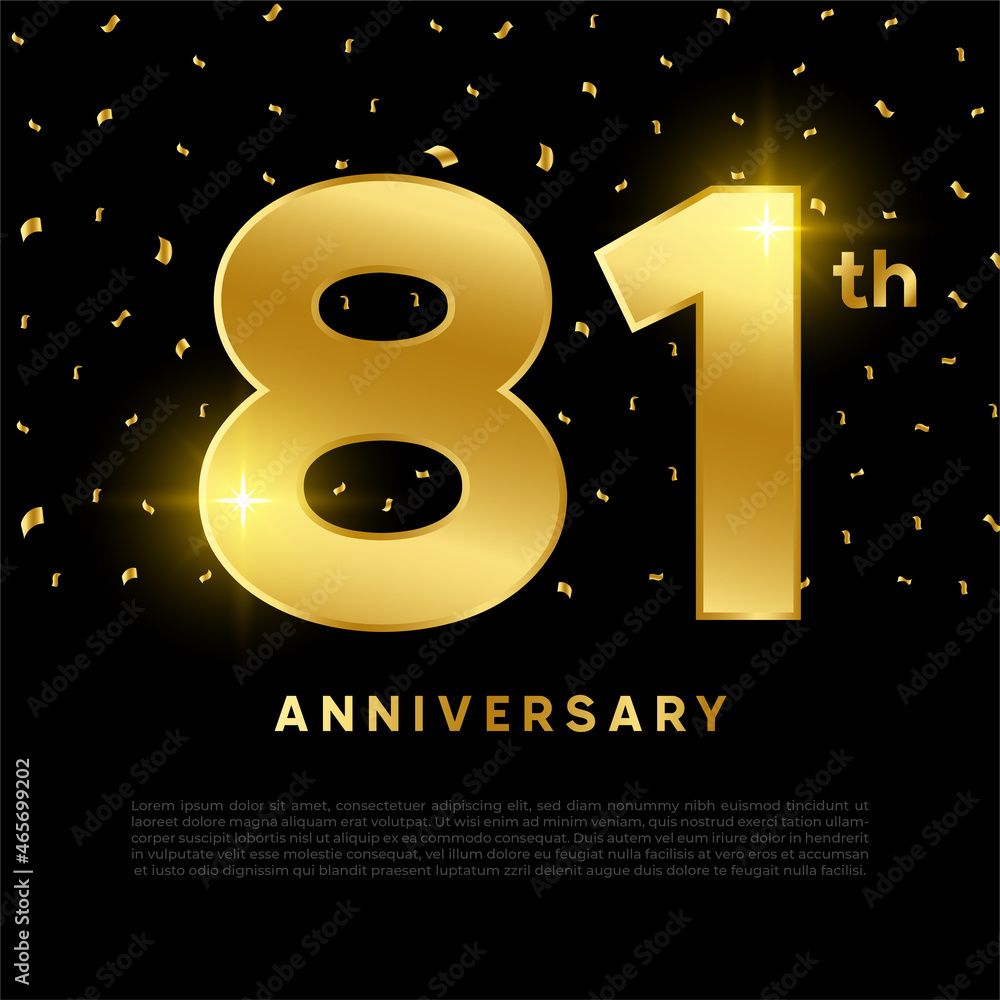 81th anniversary celebration with gold glitter color and black ...