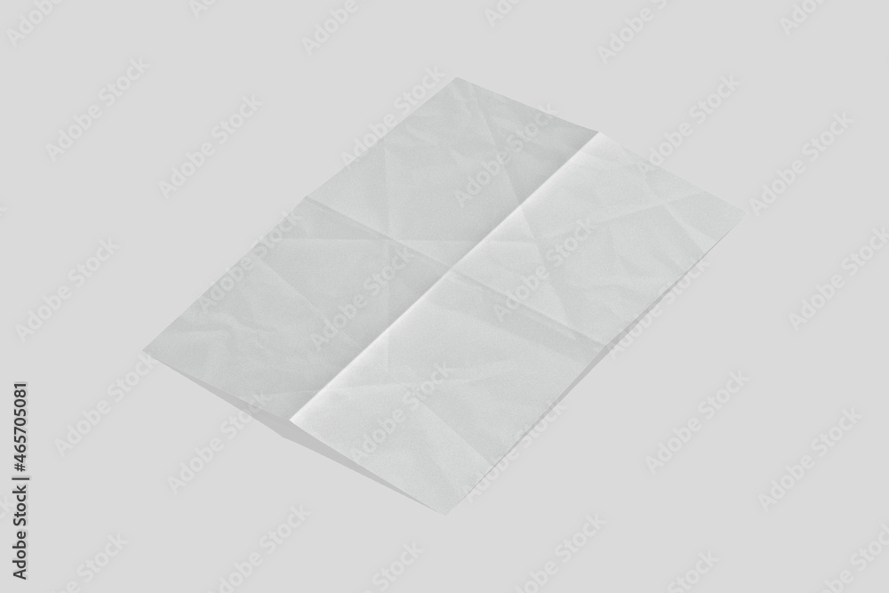 Empty blank white folded crumpled paper Mock up isolated on a grey ...