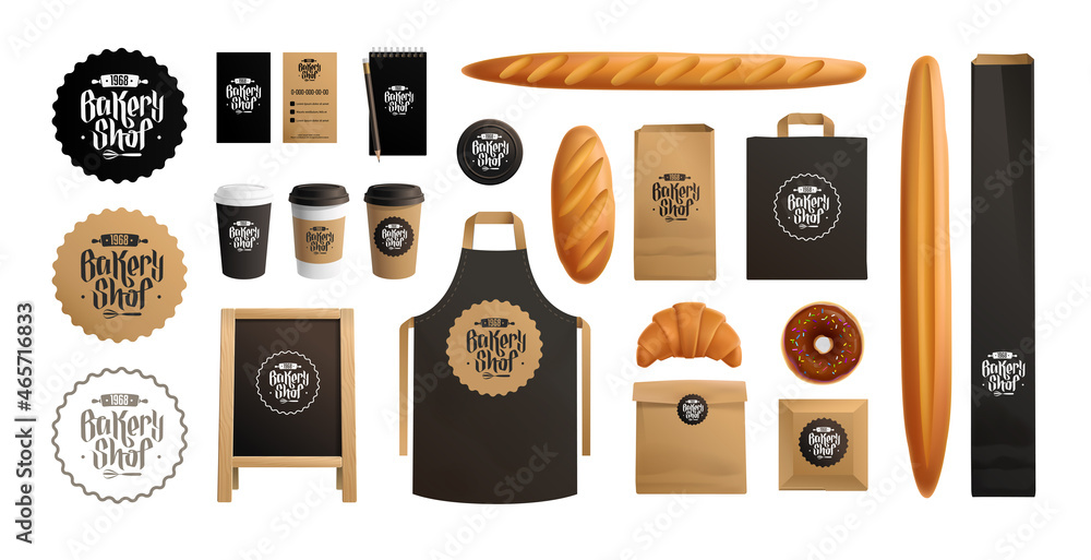 Bakery Shop branding package mock-up set with logo design. Corporate ...