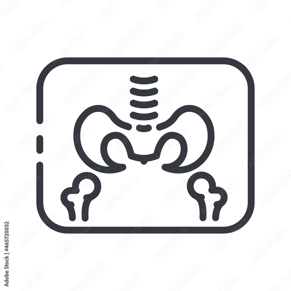 Line icon of a roentgen procedure. Pelvis sign. Healthcare symbol ...