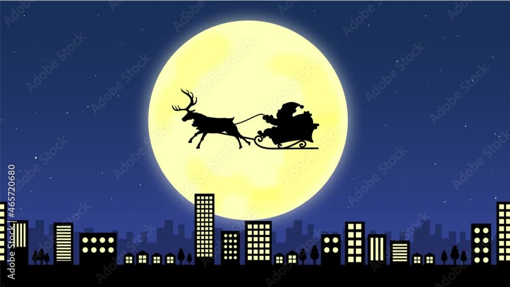 Santa Claus Flying Santa Night with Full Moon (4K Resolution: Loop ...