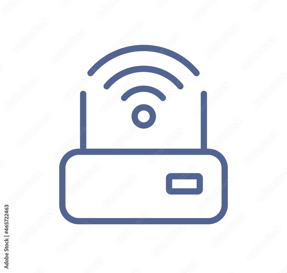 Simple lineart icon of router with good solid wifi signal. Wireless ...