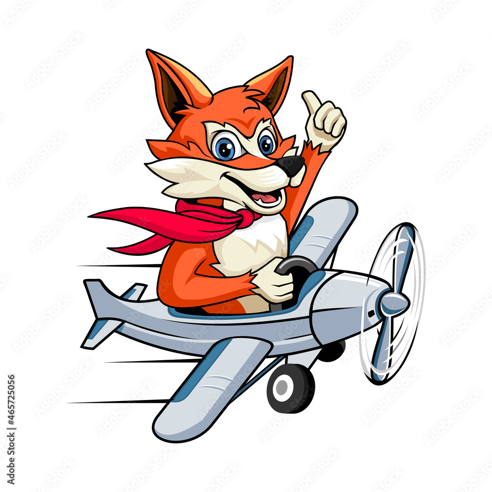 cartoon cute fox riding an airplane Stock Vector | Adobe Stock