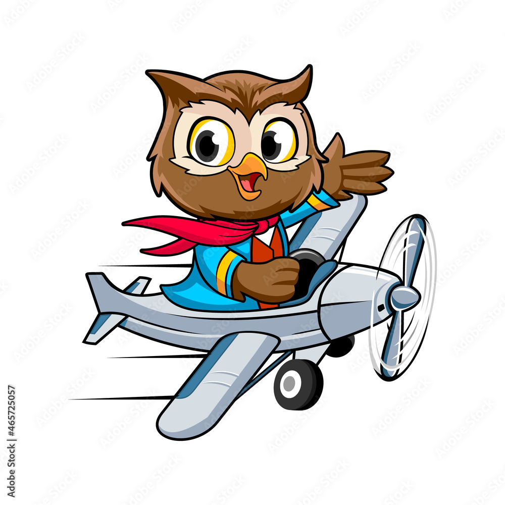cartoon cute owl riding an airplane Stock Vector | Adobe Stock