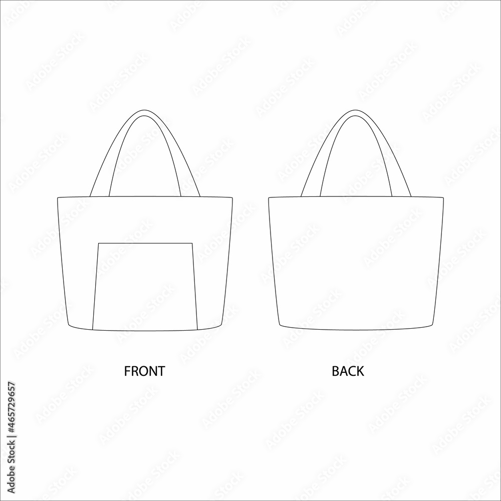 Vector illustration of shopping bag. Big bag technical sketch. Stock ...