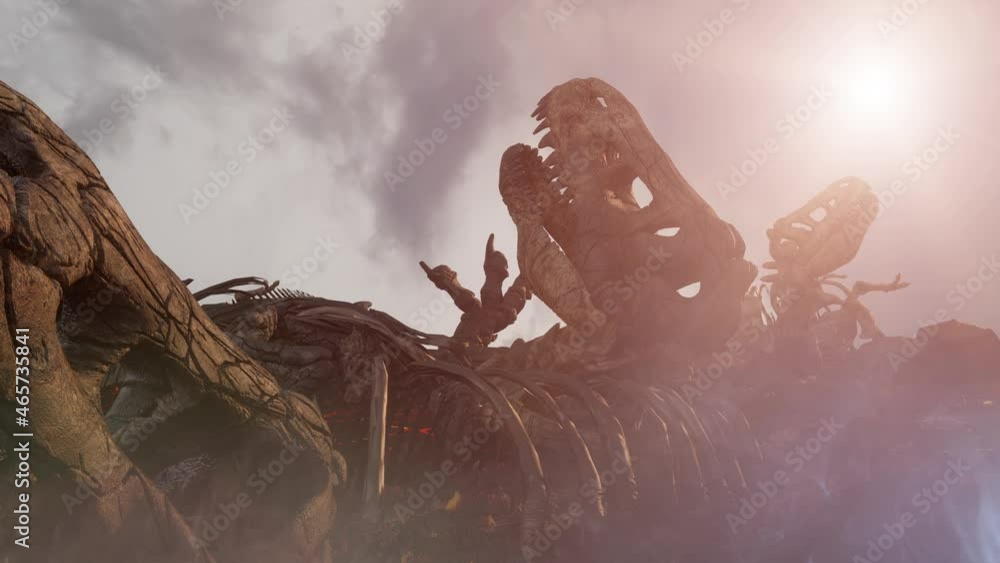 dead dinosaur bodies, dinosaur skeletons after extinction 3d render ...