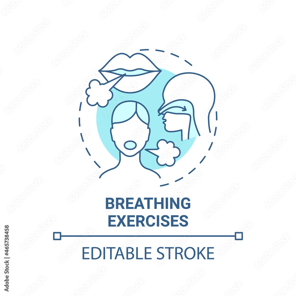 Breathing exercises blue concept icon. Respiratory rehabilitation ...