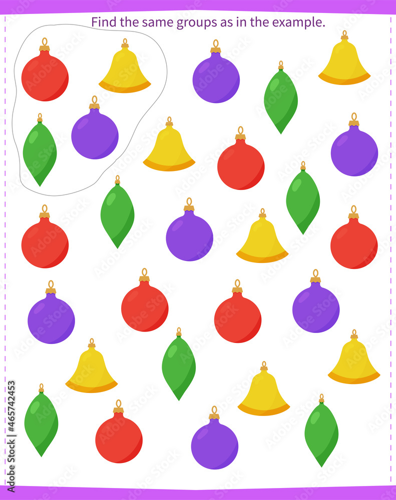 Vetor de A game for children. Find all the groups of Christmas balls ...