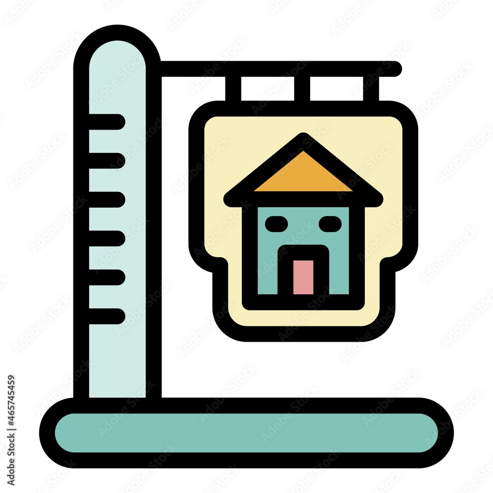 Sign of a house on a pillar icon. Outline sign of a house on a pillar ...