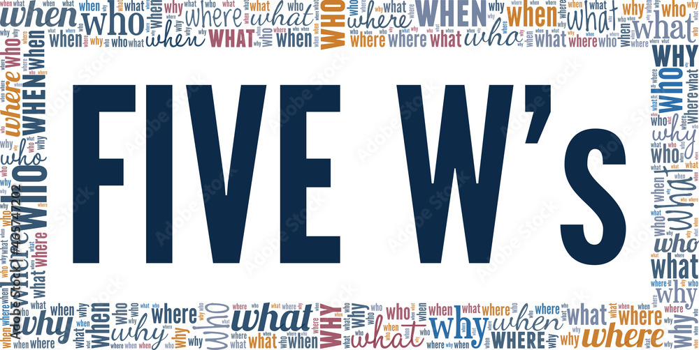 Five W's - Who, Where, Why, What, When vector illustration word cloud ...
