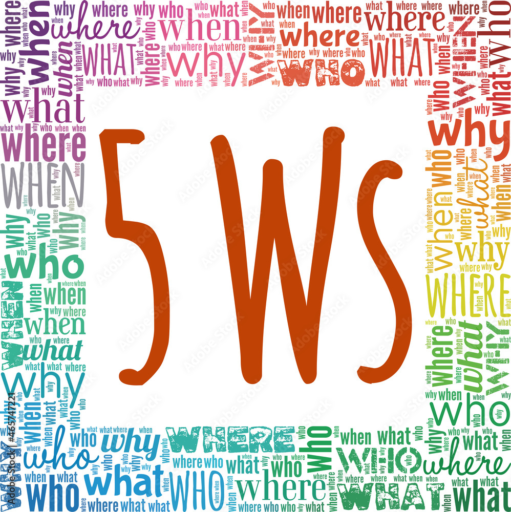 Five W's - Who, Where, Why, What, When vector illustration word cloud ...
