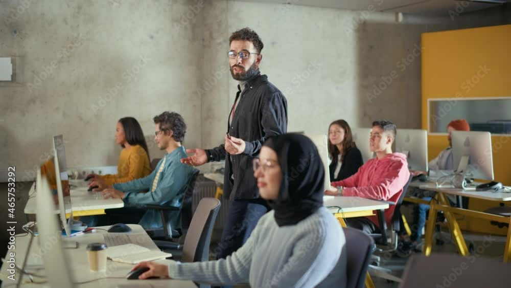 Teacher Giving Lesson to Diverse Multiethnic Group of Female and Male ...