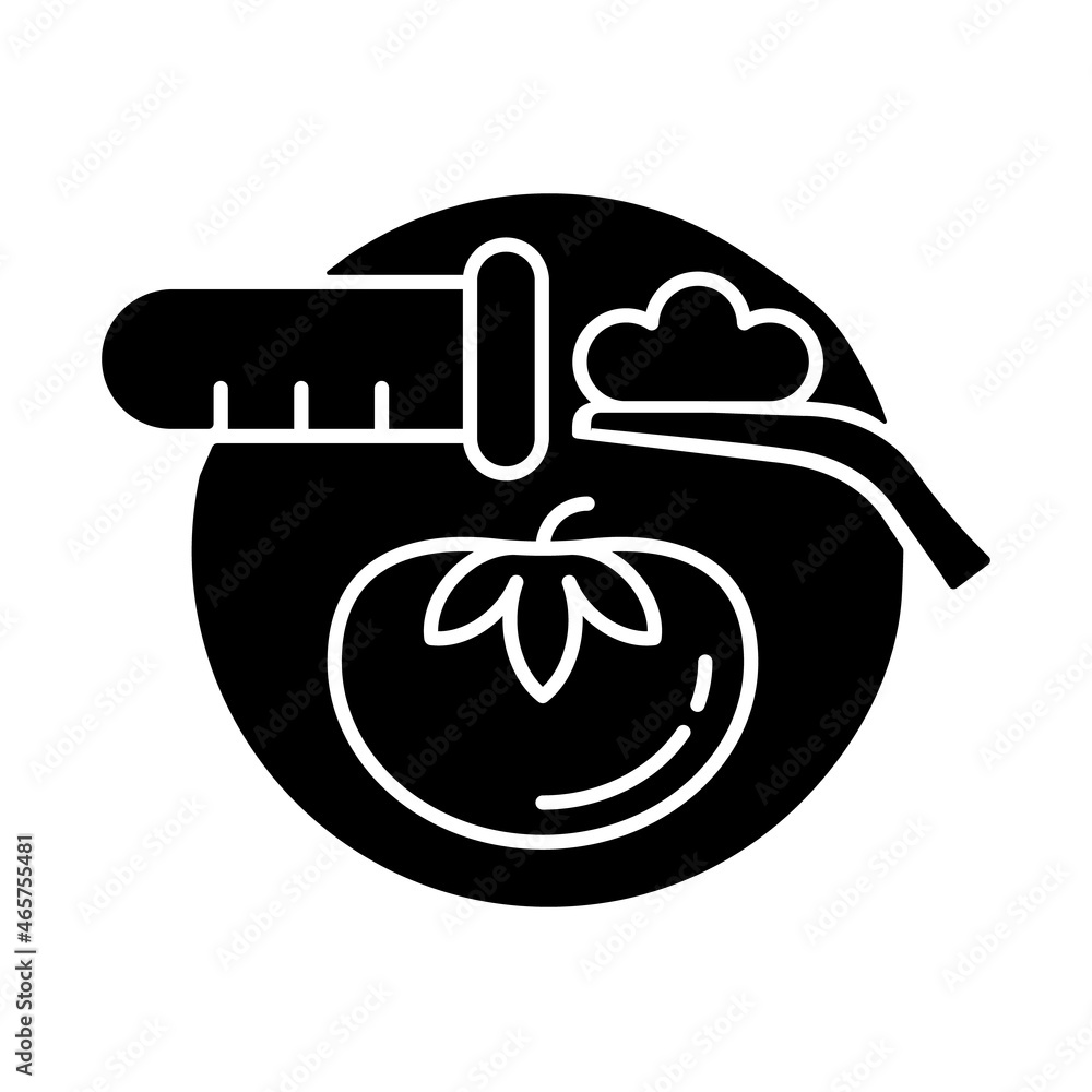 Food testing black glyph icon. Nutrition safety and quality check ...