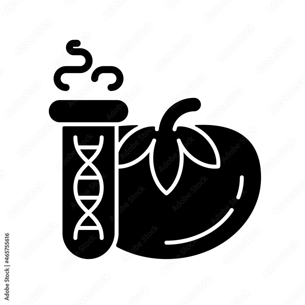 GMO testing black glyph icon. Food genetic modification detection. DNA ...