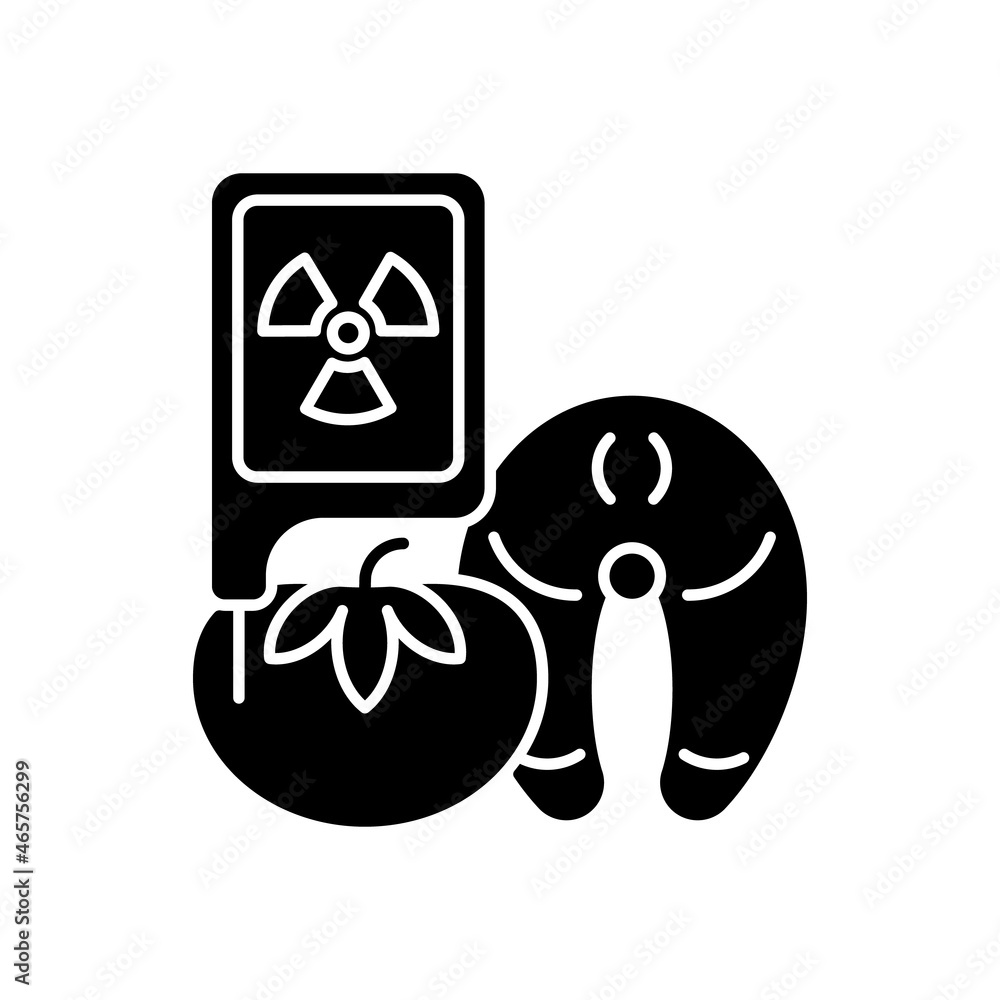 Radiation in food testing black glyph icon. Food irradiation technology ...