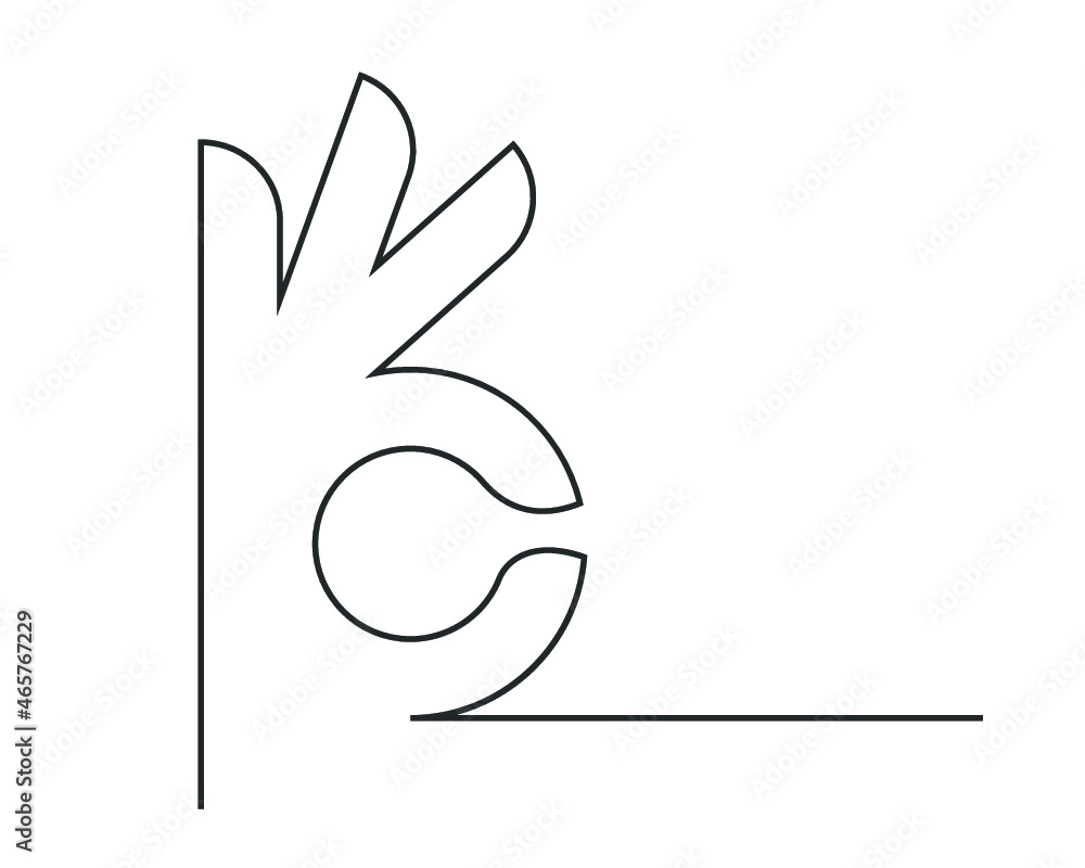 Continuous line drawing of Okay hand simbol. Template for your design ...