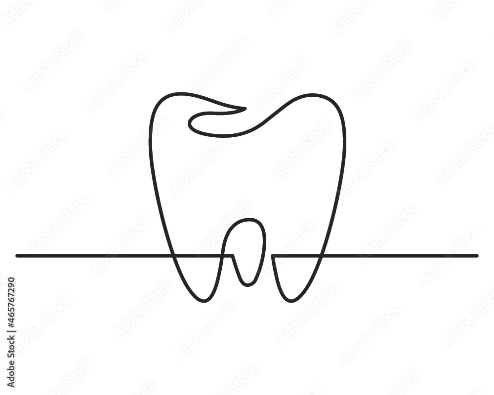 Continuous line drawing of human tooth. Template for your design works ...