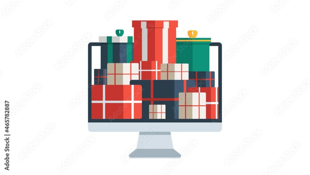 Christmas online shopping animation. Flat cartoon flat illustration ...