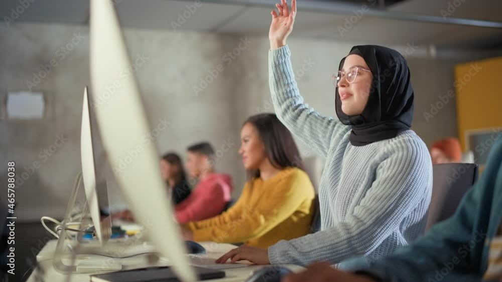 Smart Muslim Female Student in Hijab, Studying in University with ...