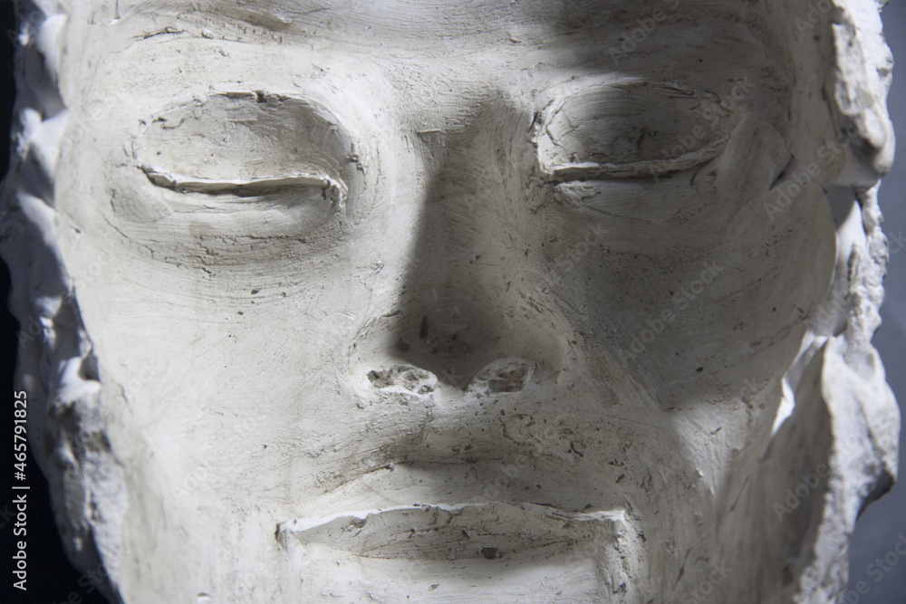 Plaster cast of face. Facial mould with closed eyes. Inside of mask ...