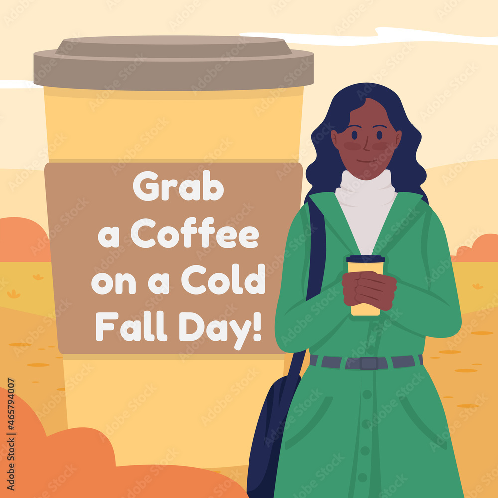 Cozy autumn social media post mockup. Grab coffee on cold fall day ...
