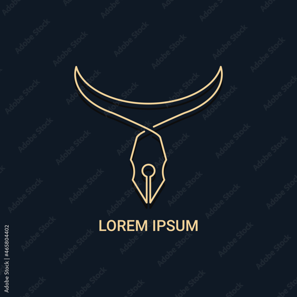 logo combination between pen and horn. Premium bull logo design ...