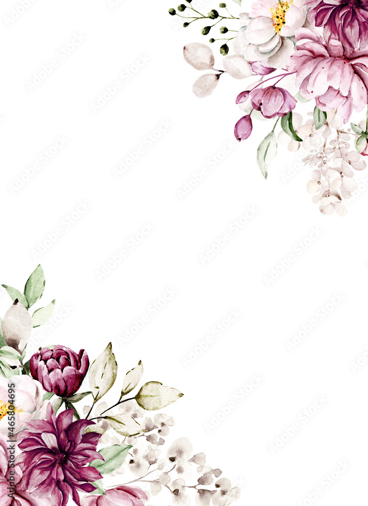 Invitation with watercolor flowers. Floral frame border perfectly for ...