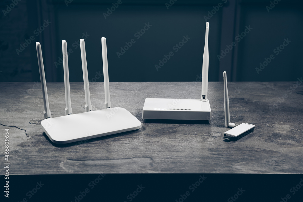 Three different types of Wi-Fi routers, modern and old technology ...