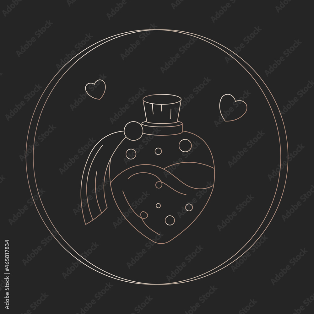 Mystic boho love elixir symbol. Hand drawn golden gradient love spell ...