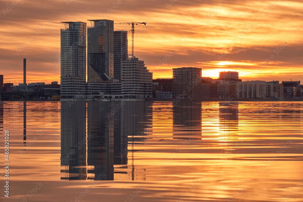 View of the first skyscrapers in Finland in the Kalasatama neighborhood ...