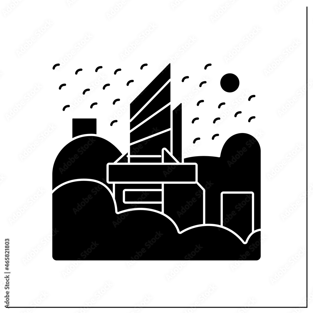 City in smog glyph icon. Haze. Industrial emissions, air pollution ...