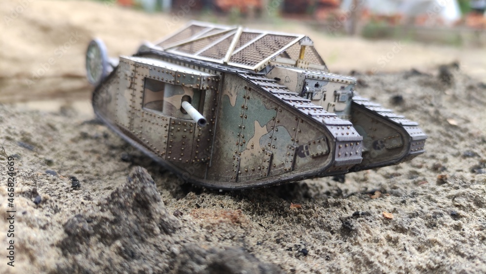 An English toy tank from the First World War. Mark I, the combat ...