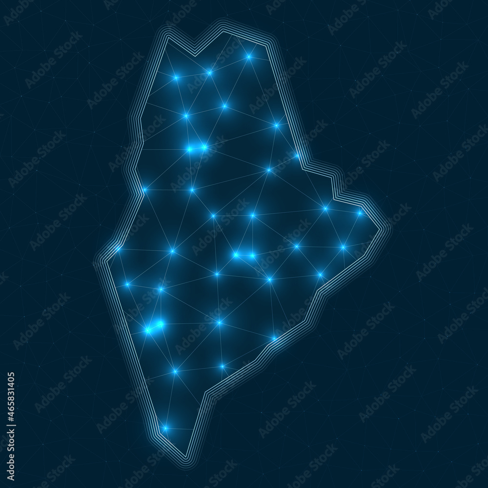 Maine network map. Abstract geometric map of the us state. Digital ...