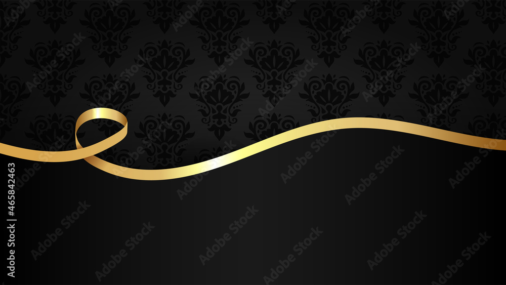 Luxury background. Black damask background with gold ribbon.. Blank vip ...