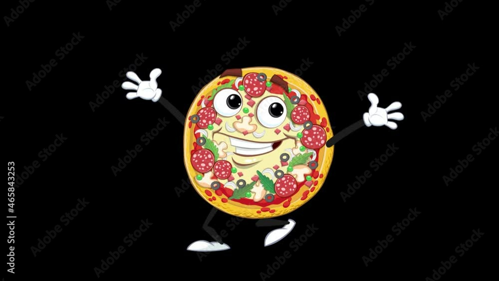Pizza Character Run. Cartoon loop animation of a runing smiling pizza ...